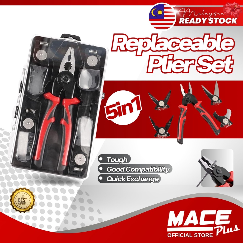 Replaceable Plier Set 5 in 1 Wire Stripper Quick Exchange Comfortable ...