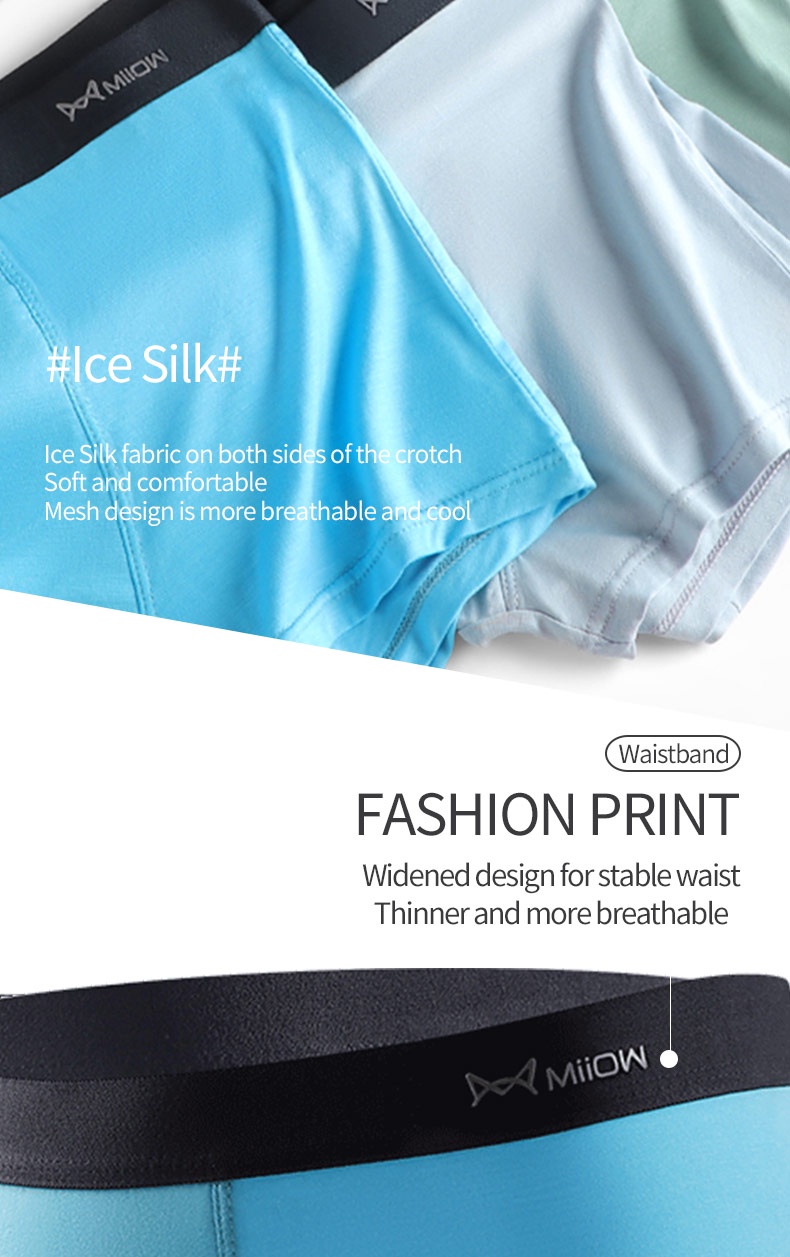 MiiOW 3Pcs Ice Silk Men's Boxer Briefs 100% Cotton Crotch Man Underwear ...