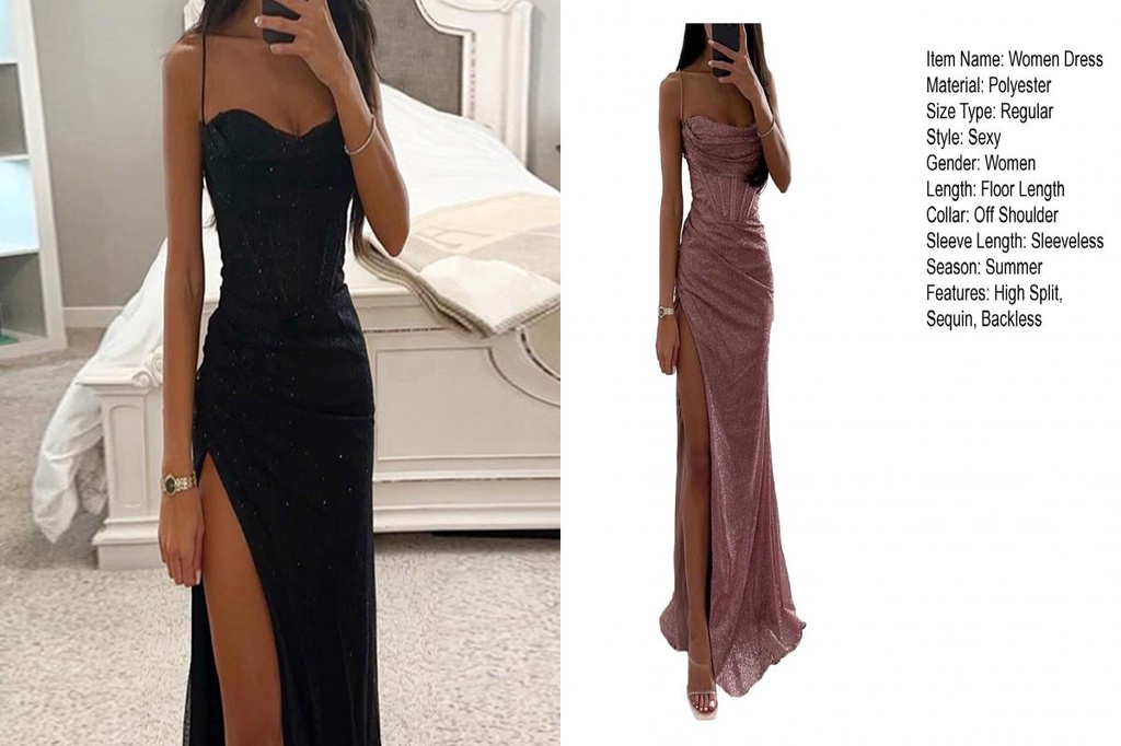 [ER] Prom Dress Lightweight Beach Dress Sexy Sequin Off Shoulder ...