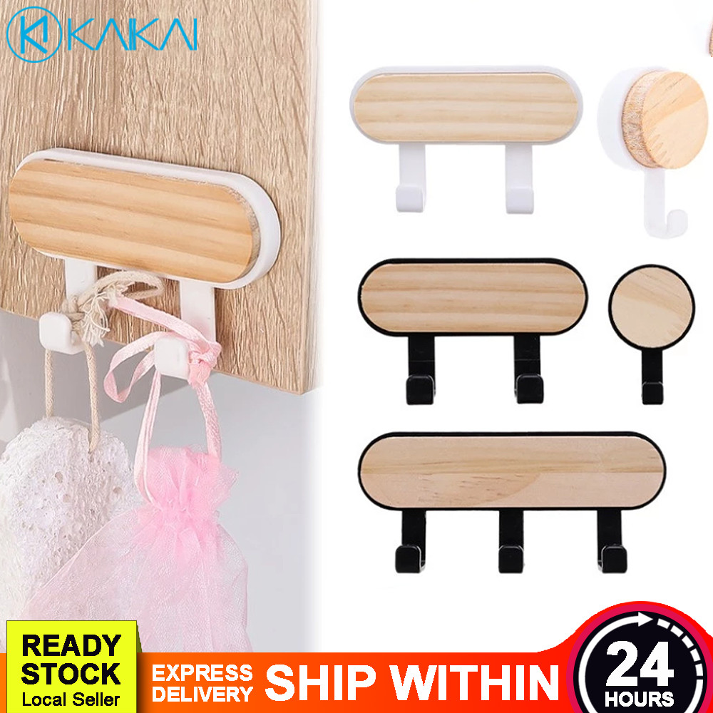 🔥 DIY FRIENDLY 🔥 Wooden Wall Mounted Hook Holder Hanger Wood Rack ...