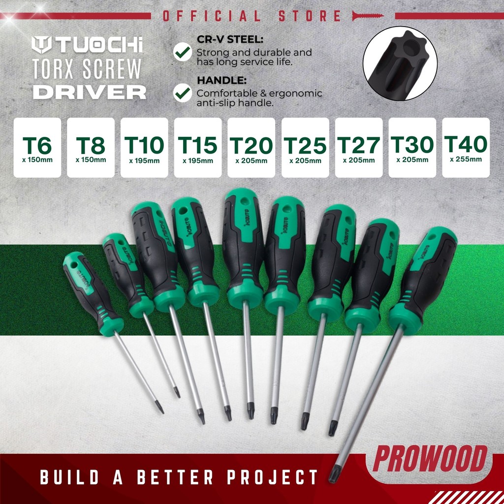 TUOCHI Torx Screw Driver Magnetic Screwdriver Hex Skru (T6, T8, T10, T15, T20, T25, T27, T30 ...