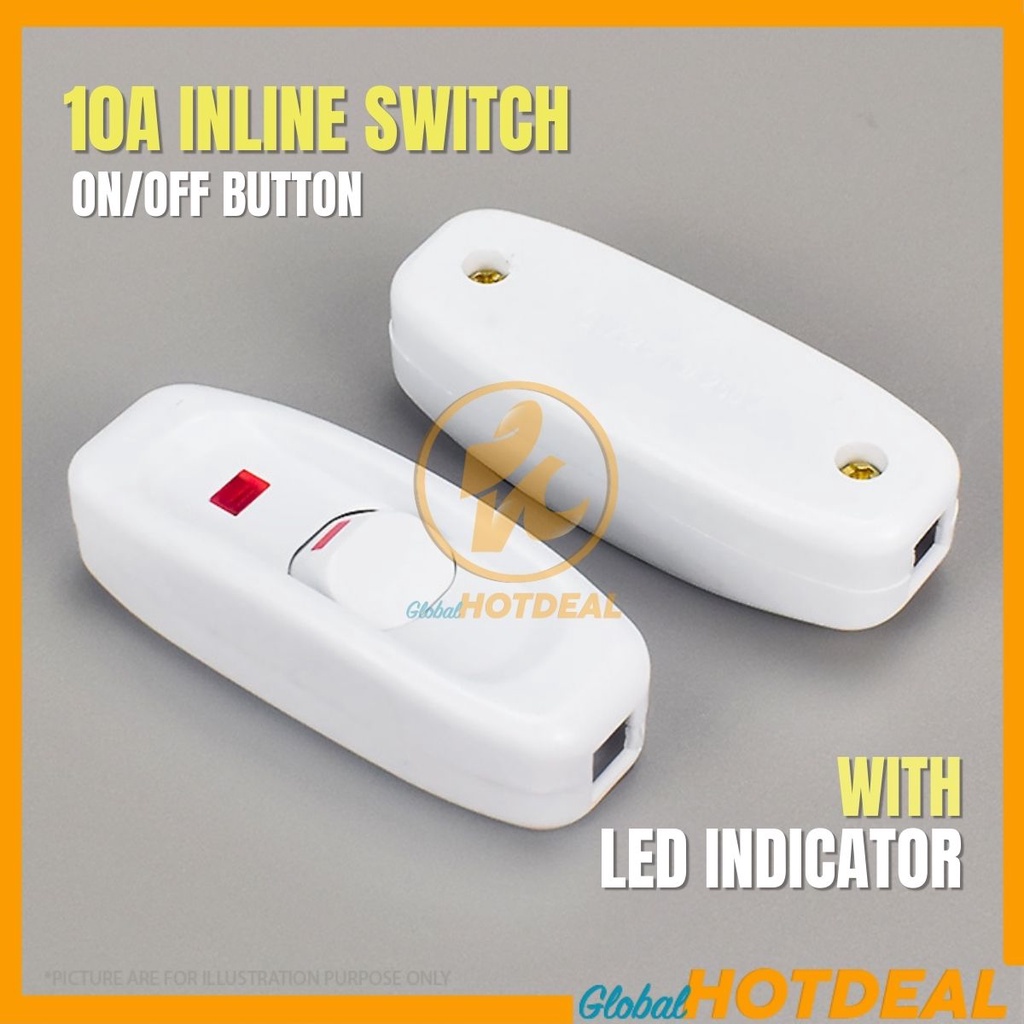 10A 250V On/Off Button Inline Cord Switch Desk Lamp DIY Suis Lampu Cord ...