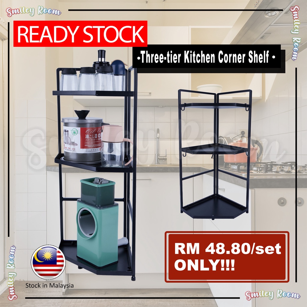[Ready Stock] Three-tier Kitchen Corner Shelf 三层厨房墙角置物架 Rak Sudut Dapur ...