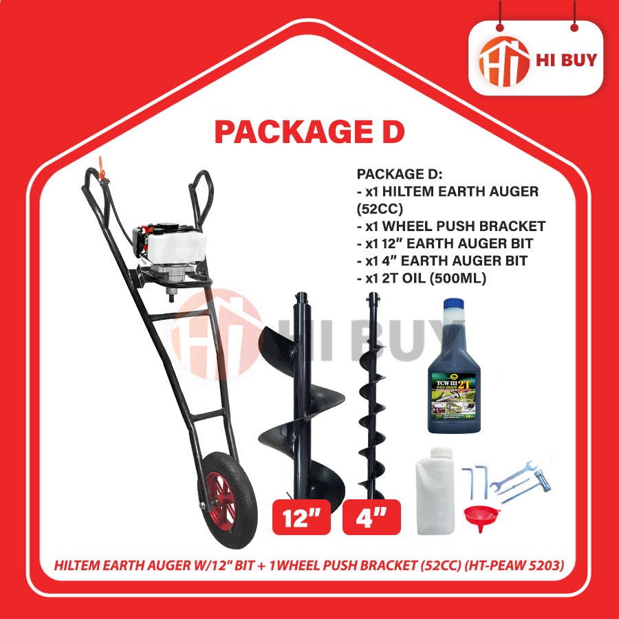 HILTEM EARTH AUGER 2 STROKE W/4", 6", 8" BIT (52CC/64CC)/ H/DUTY/ MESIN PENGERUDI TANAH GALI ...