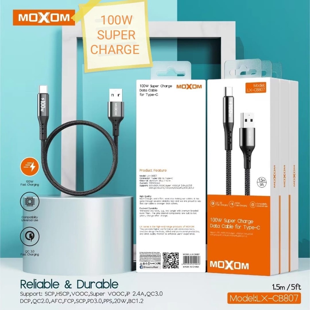 MOXOM LX-CB807 100W Type C Fast SUPER CHARGE DATA USB CABLE | Shopee ...