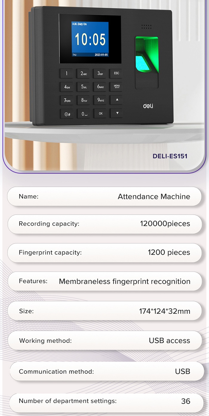 Deli Fingerprint Attendance Machine Time Recorder Clock Factory Office ...