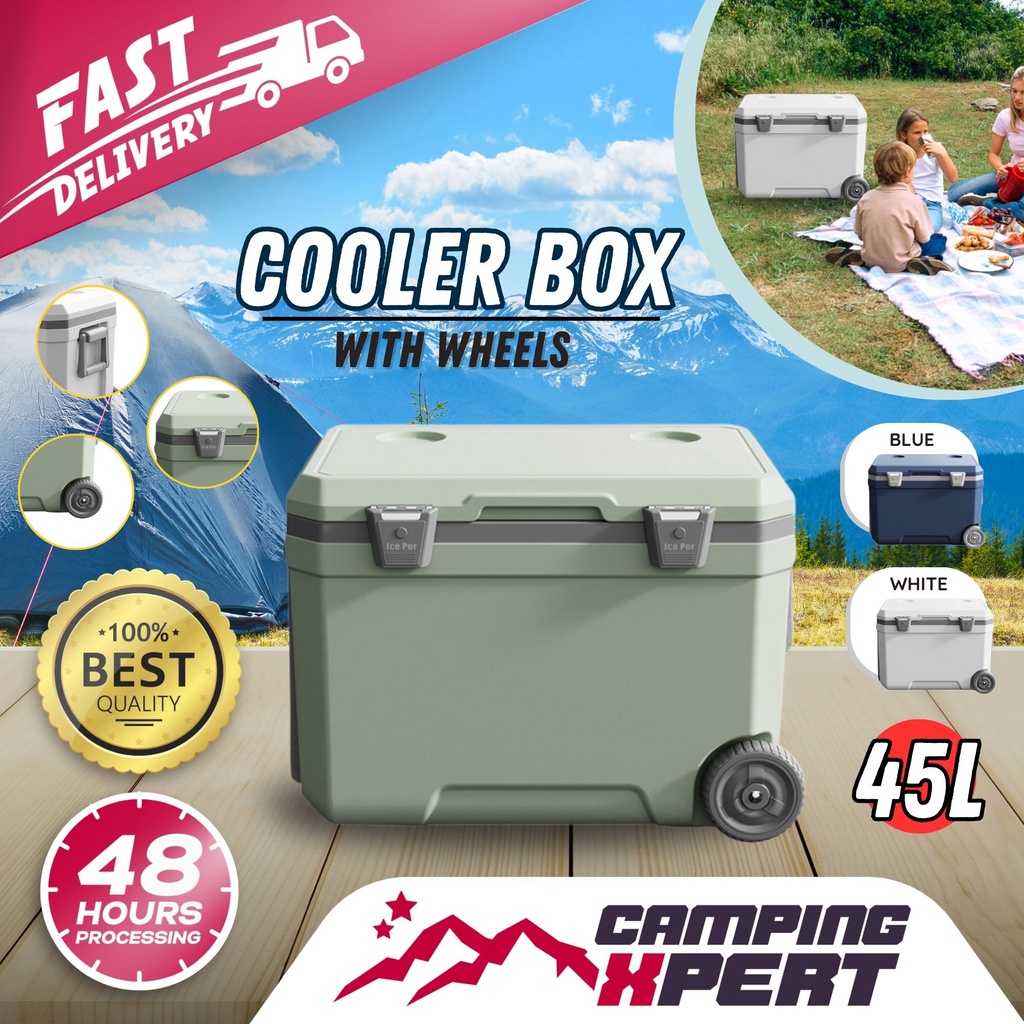 Portable 45L Cooler Box With Wheel Roller Ice Coolerbox Food Storage ...