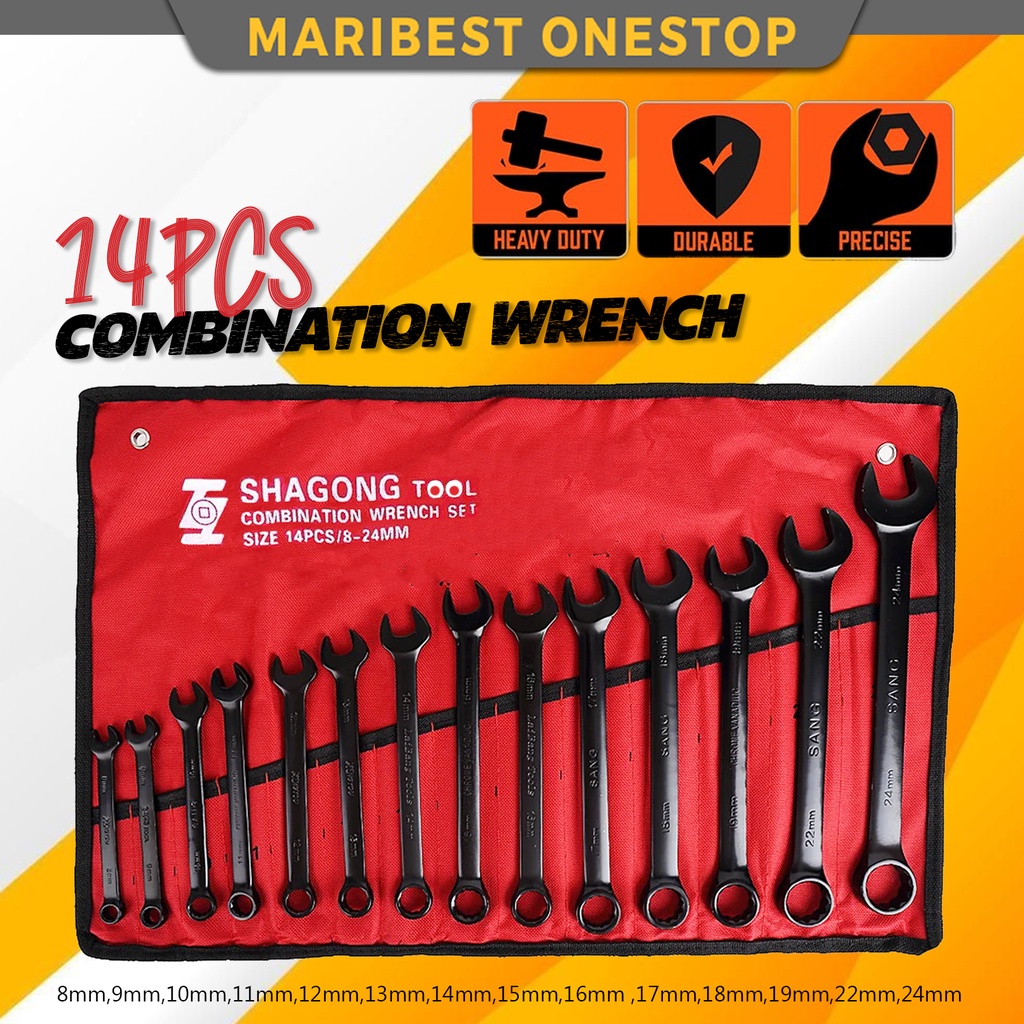14PCS Black CRV Combination Spanner Set Spanar Tool Set Combination ...