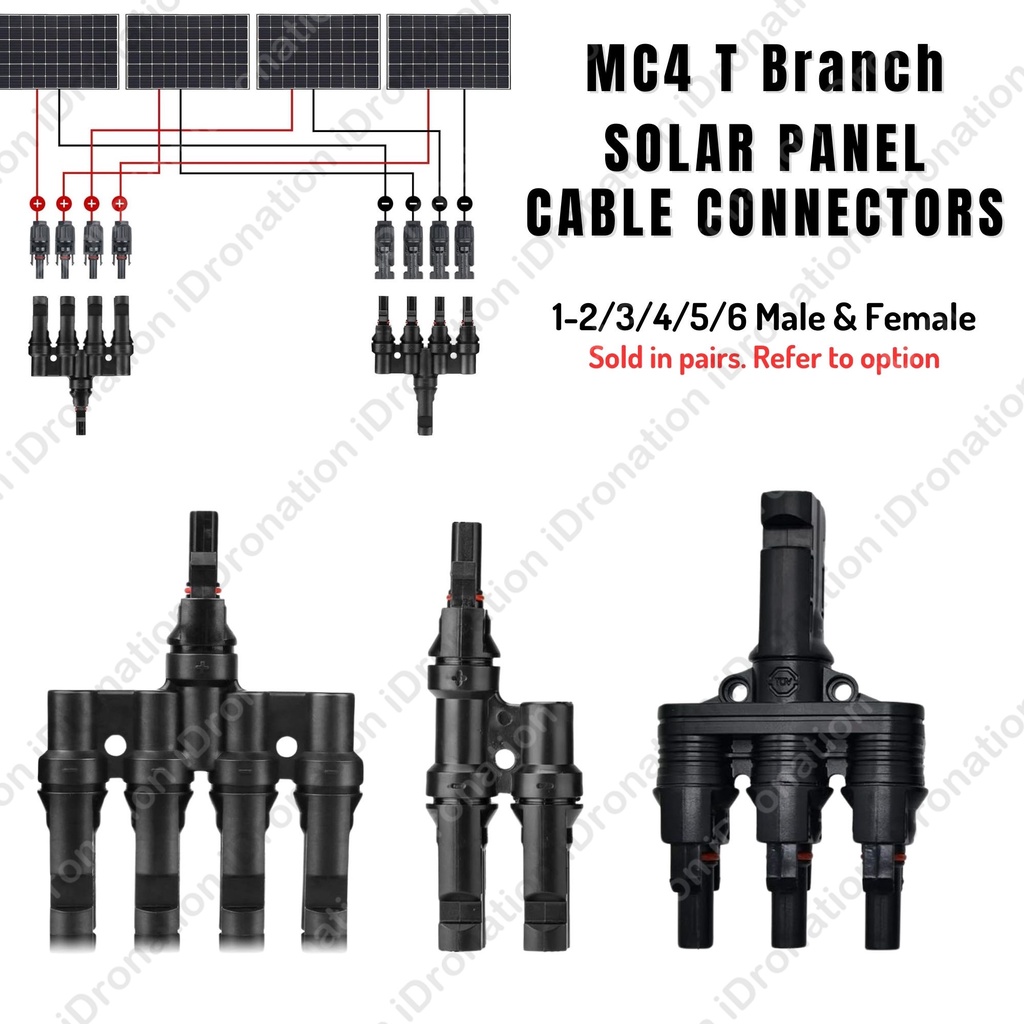 MC4 T Branch Solar Panel Cable Connectors Male & Female 1-2/3/4/5/6 ...