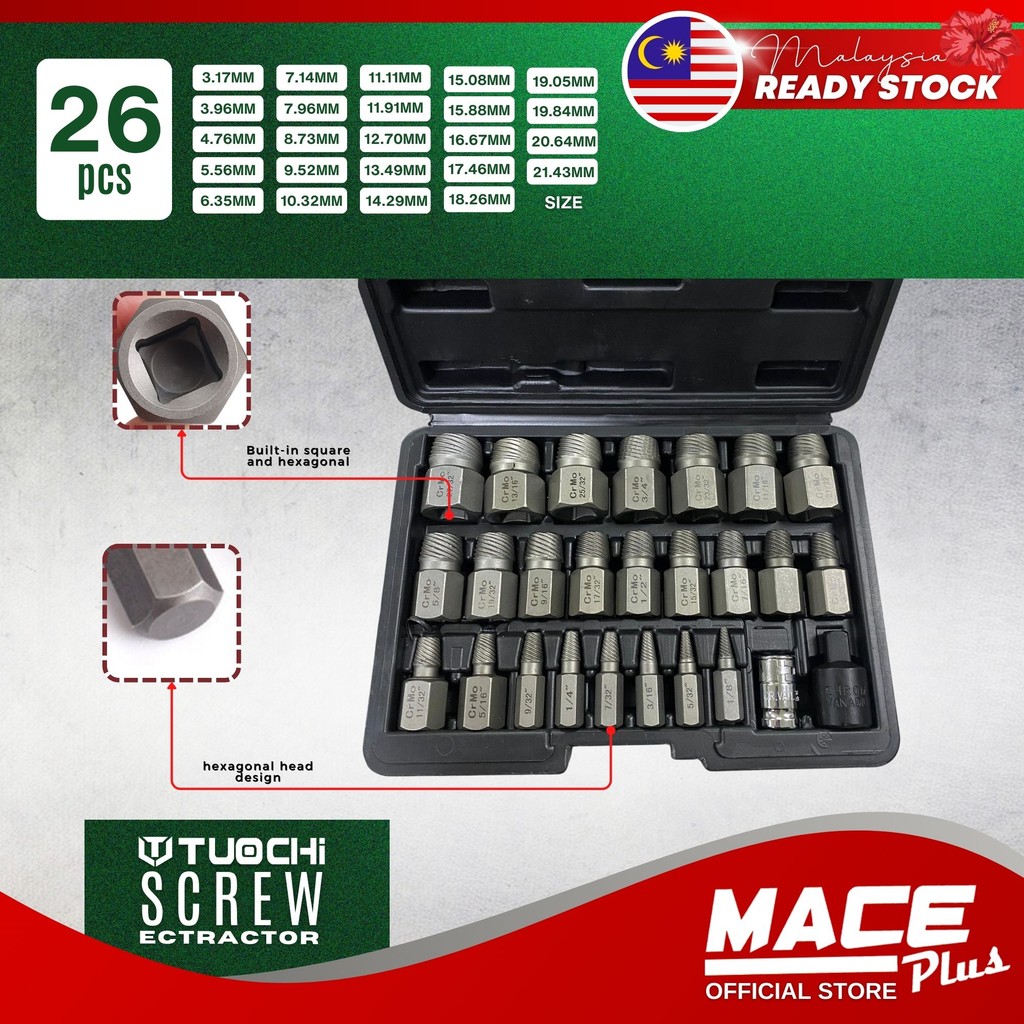 TUOCHI 26PCS Broken Head Screw Extractor Set Drill Bit Rusted Screw ...
