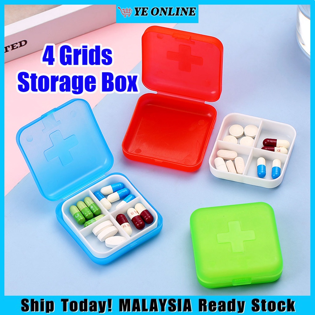 4 Grids Medicine Pill Box Case Portable Travel Compartment Mini Plastic ...