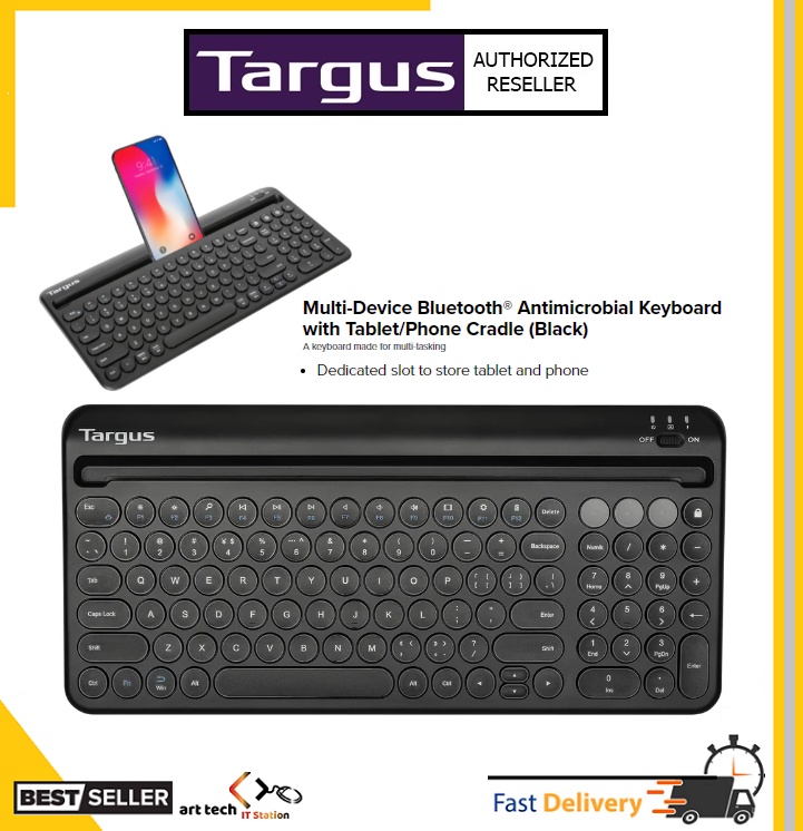 Targus AKB867 Multi-Device Bluetooth Antimicrobial Keyboard with Tablet ...