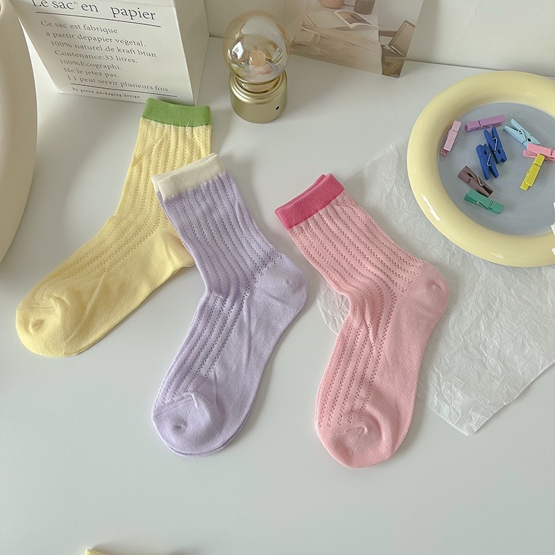 Spring Summer Breathable All-Match Candy Color Socks Women's Mid-Tube ...