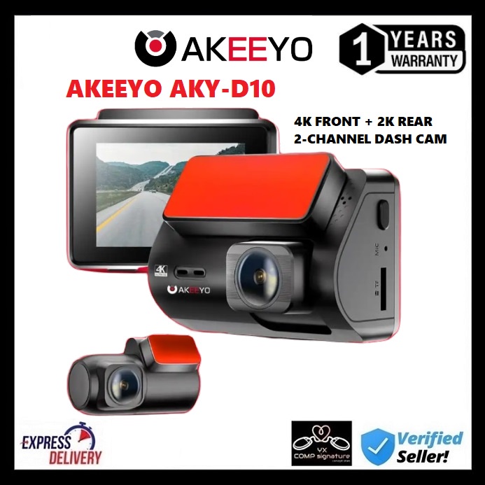 AKEEYO AKY-D10 4K FRONT + 2K REAR 2-CHANNEL DASH CAM SONY STARVIS SENSOR BUILT-IN GPS 64GB ...