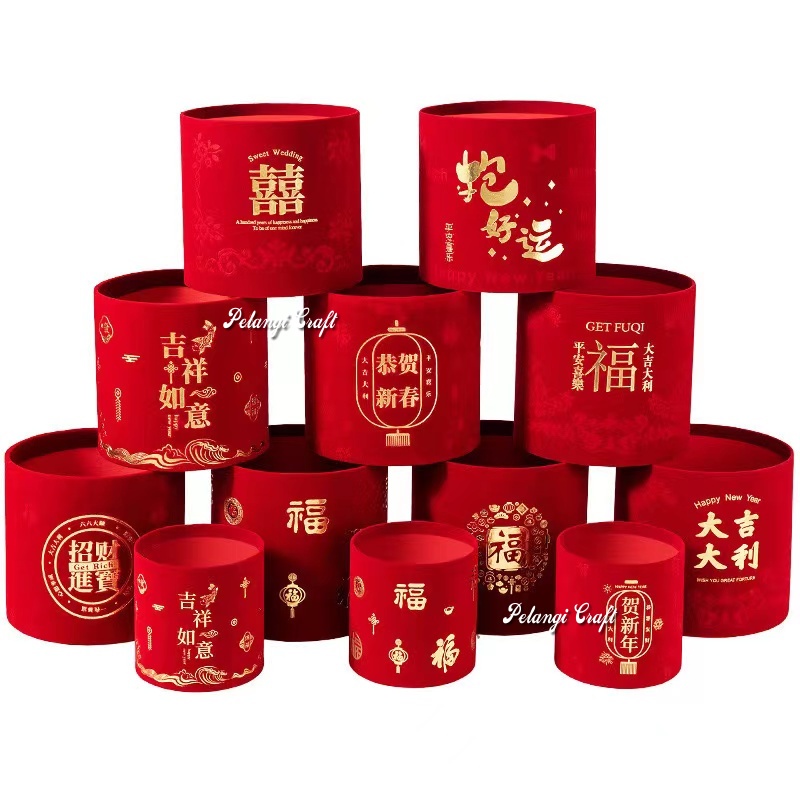 (2PCS) CNY BOX Flower Box Surprise Delivery Box Round Florist Box Kotak ...