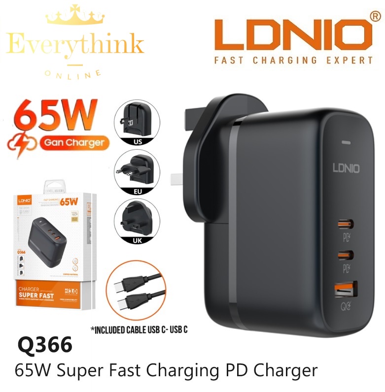 LDNIO Q366 65W SUPER FAST CHARGING CHARGER PD 65W + QC 3.0 SUPER FAST ...