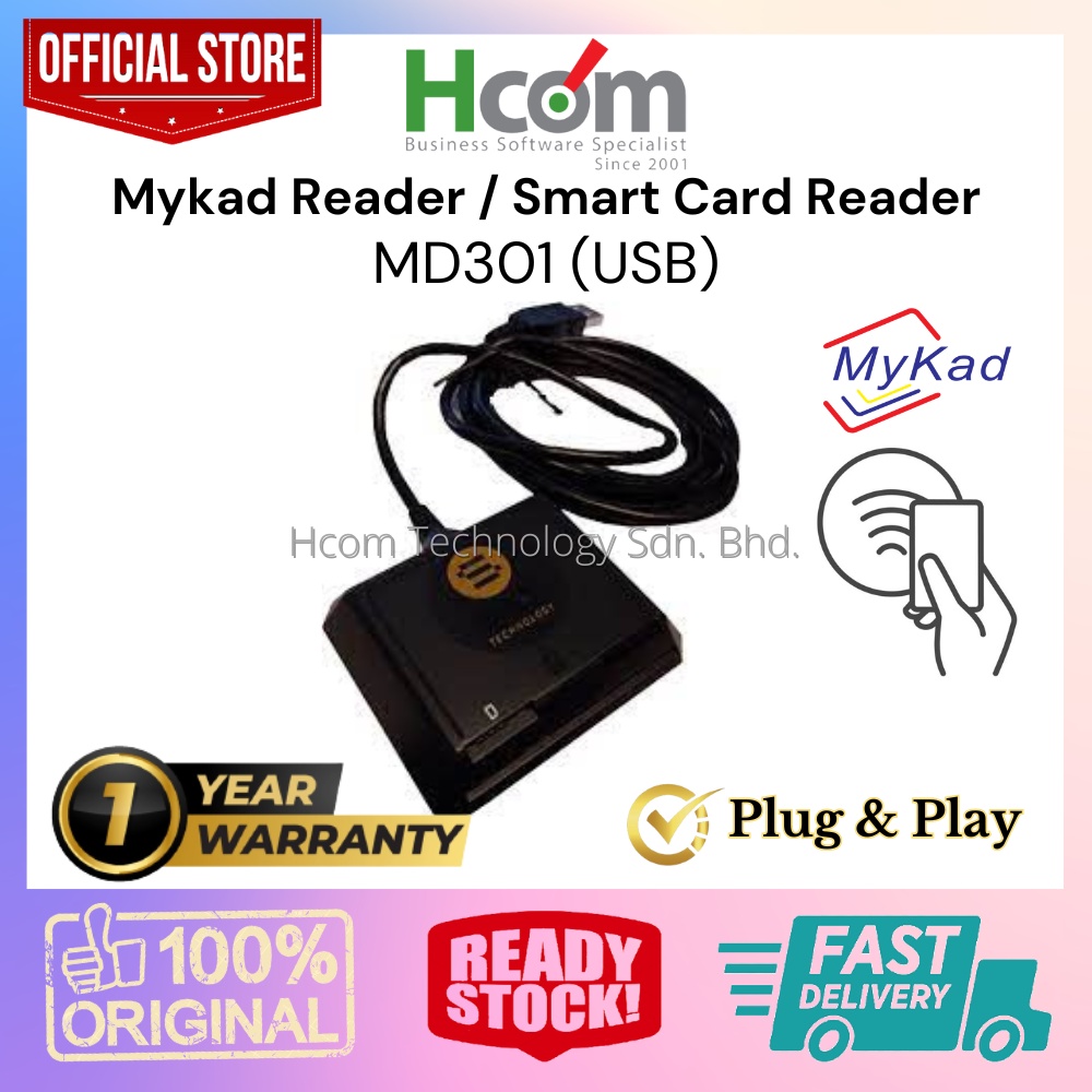 Mykad Reader / Smart Card Reader MD301 (USB) Plug & Play for Gift/Member Card, POS, Data ...