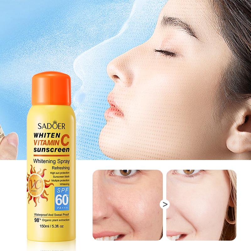ROREC SADOER Vitamin C Sunscreen Whitening Spray SPF60+ PA+++ Sunblock UV Protection Waterproof ...