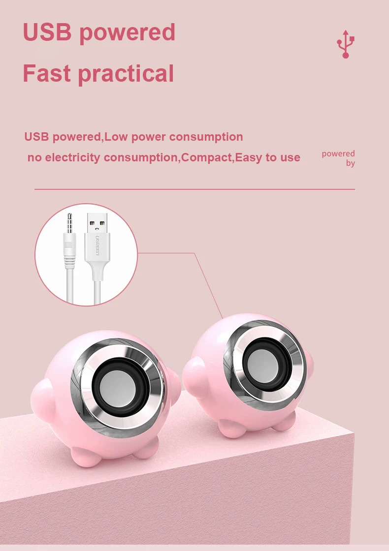 Pink Computer Speakers For PC Laptop Speakers USB 3.5mm Wired Music ...