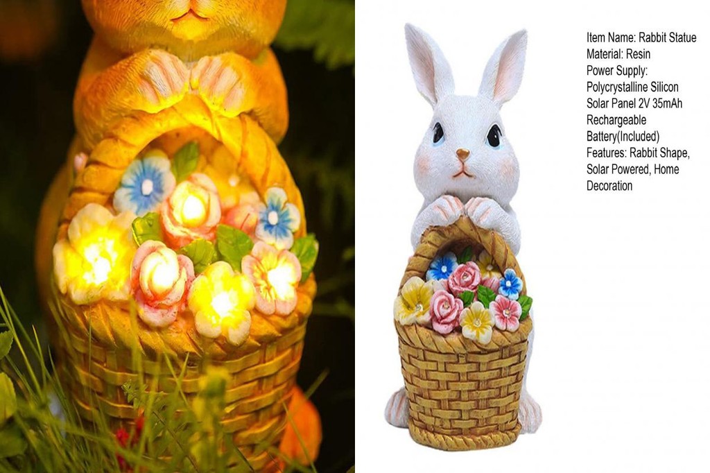 Solar Bunny Sculpture Outdoor Bunny Decor Adorable Solar Rabbit Statue ...