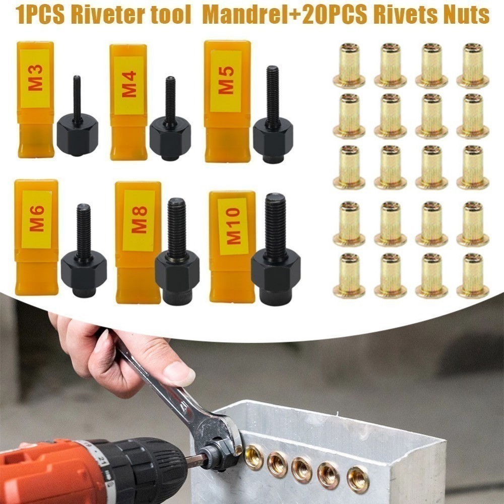 21PCS Hand Rivet Nut Head Nut set M3-M10 For Hand Rivet Tool Belt with ...