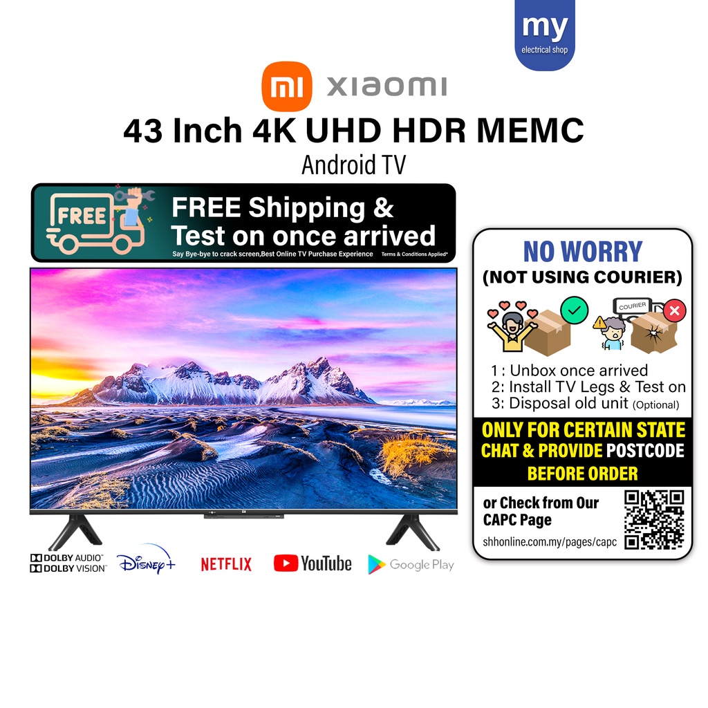 Xiaomi 43 Inch 4K UHD HDR MEMC Android TV P1 Mi TV L43M6-6ARG | Shopee ...