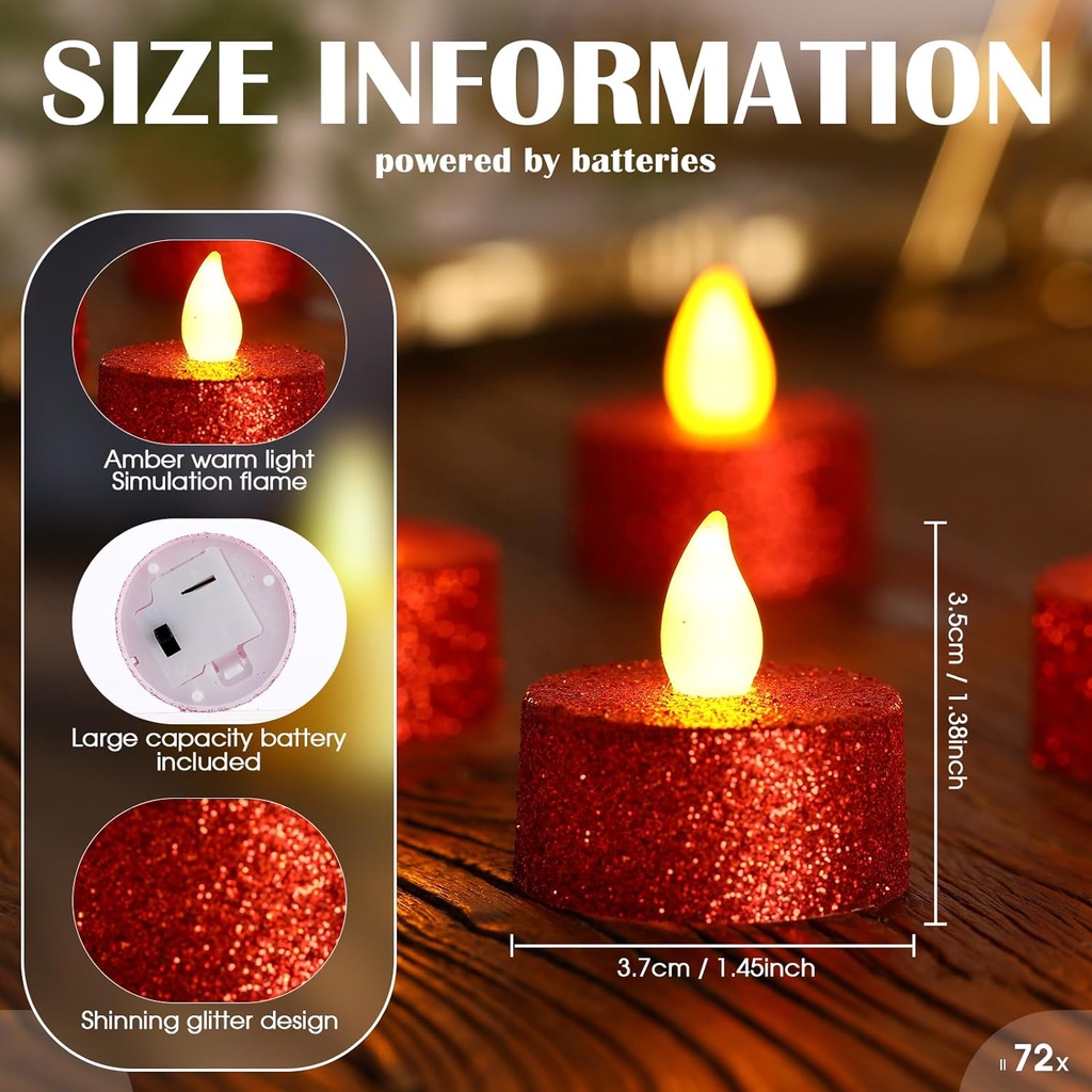 Glitter Gold Silver Red LED Candle Party Decoration Romantic Flameless ...