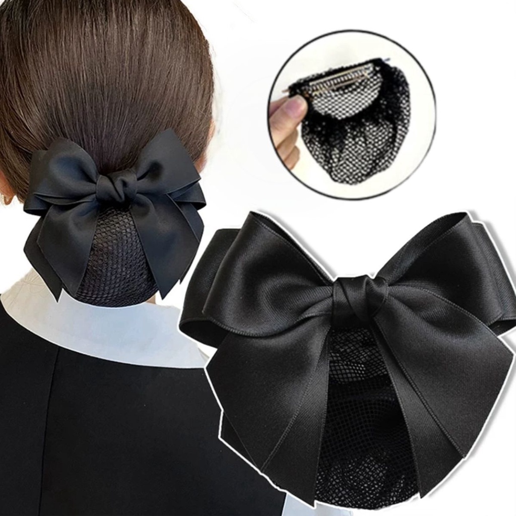 Hair Net for School Work Bow-Knot Hair Clip Cover Black Hair Net ...