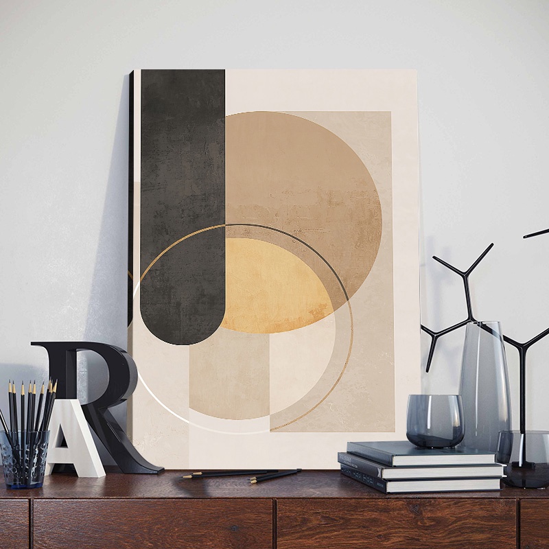 (With Frame)Abstract Nordic Style Canvas Color Block Contraction Line ...