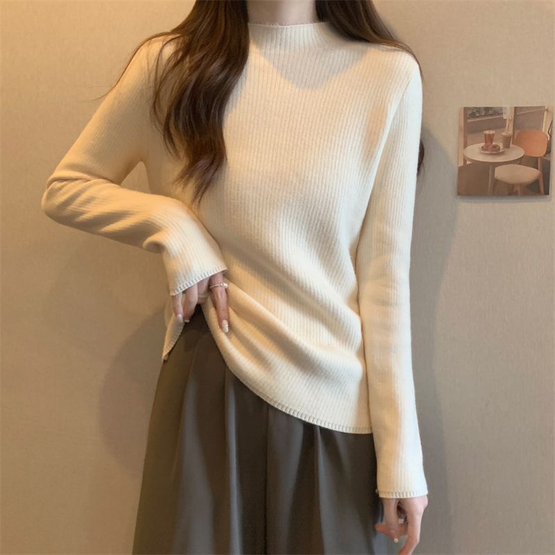Warm/women's solid color long-sleeved sweater/thick/cashmere/simple ...