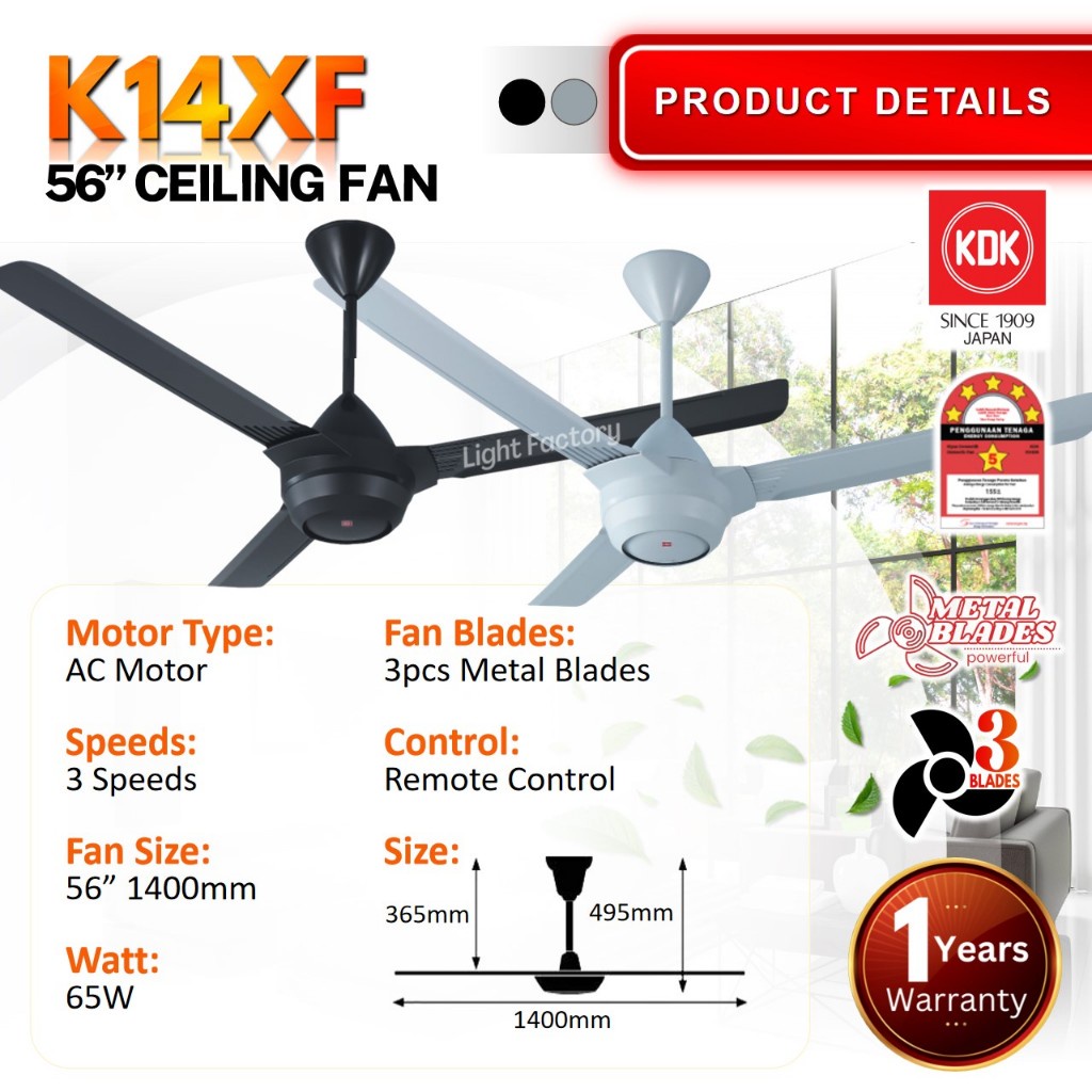 🔥NEW🔥KDK K14XF 56'' 3 Blades AC Motor Ceiling Fan with 3 Speeds Remote ...