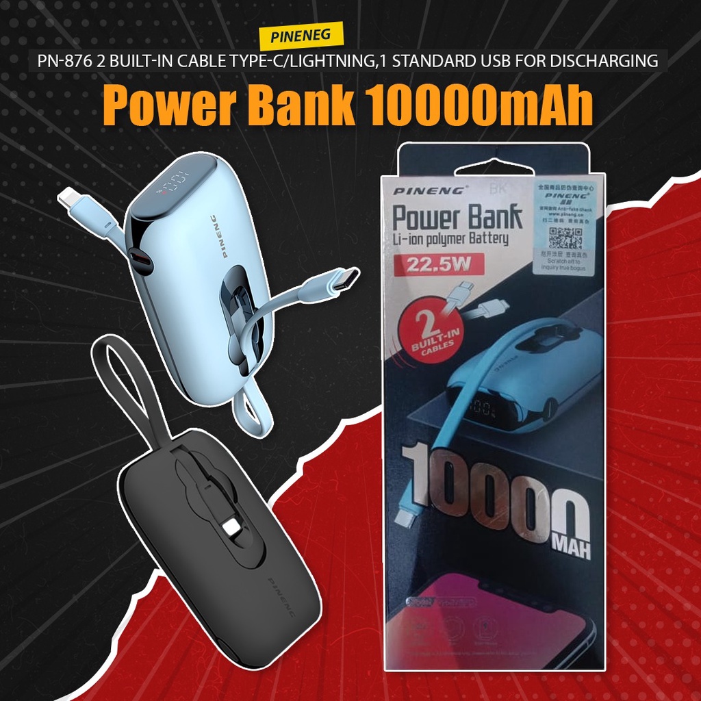 PINENG powerbank 22.5 FAST CHARGING 22.5W BUILT IN CABLE TYPE C &IP 10000MAH powerbank Mini With ...