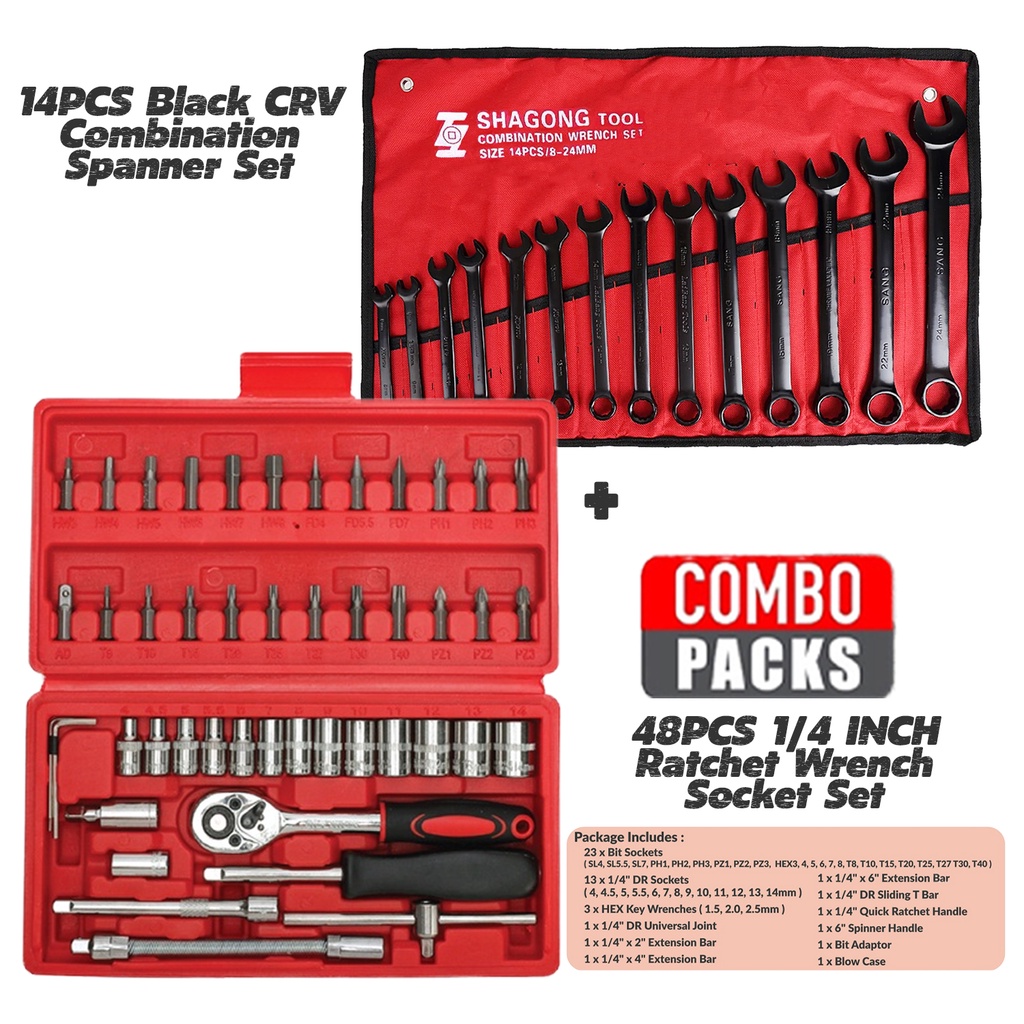 14PCS Black CRV Combination Spanner Set Spanar Tool Set Combination ...