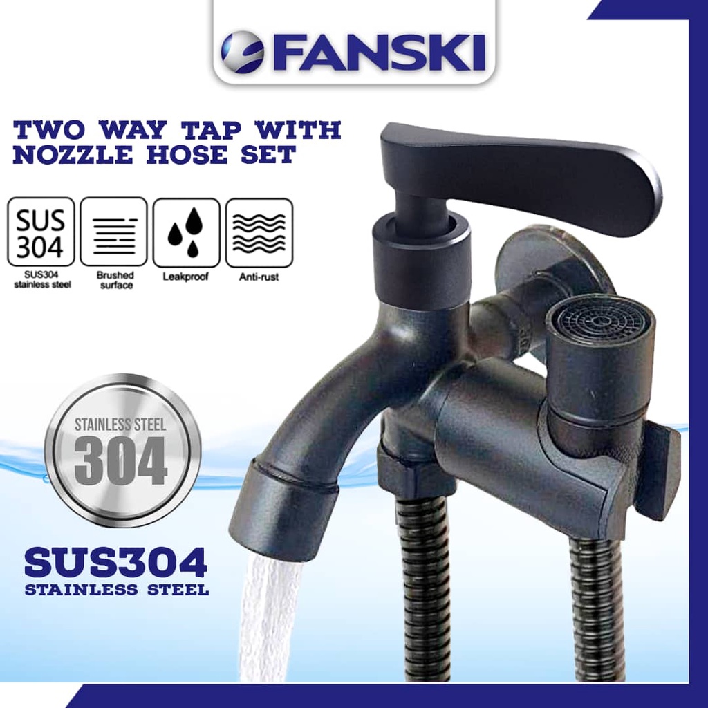 BLACK-222567SS Stainless Steel 304 Two Way Tap with Nozzle Bathroom ...