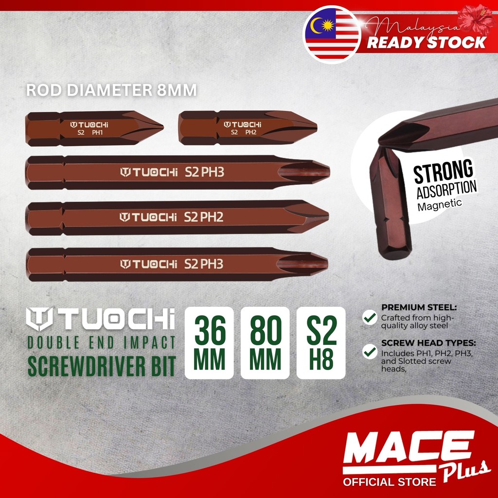 TUOCHI 36MM 80MM Impact Driver Bit S2 PH1 PH2 PH3 8MM Magnetic Bits ...