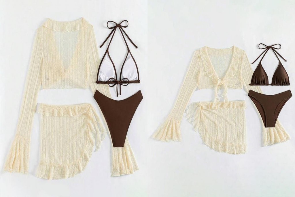 Swimsuit Set with Cardigan Coordinated Beach Outfit Set 4-piece Bikini ...