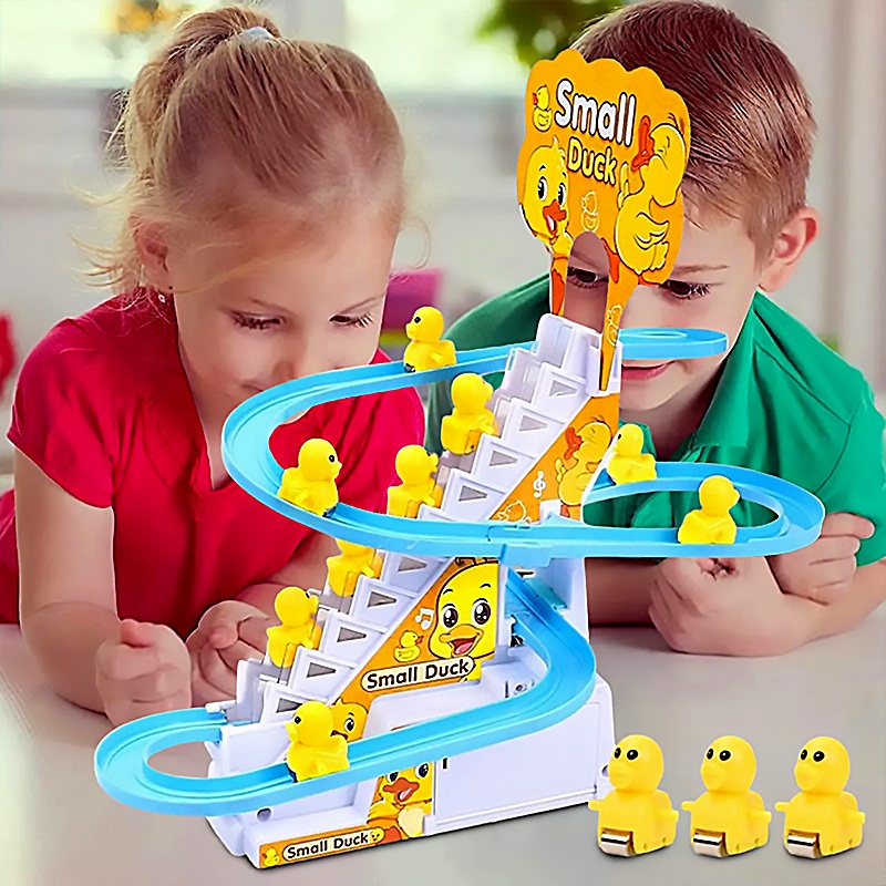 Little Duck Climbing Stairs Track Slides Toy Set Children Electronic ...