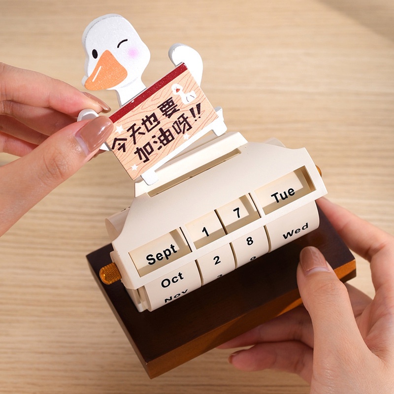 Rotary Perpetual Calendar for Desk Wooden Wheeling Calendar Month Week ...