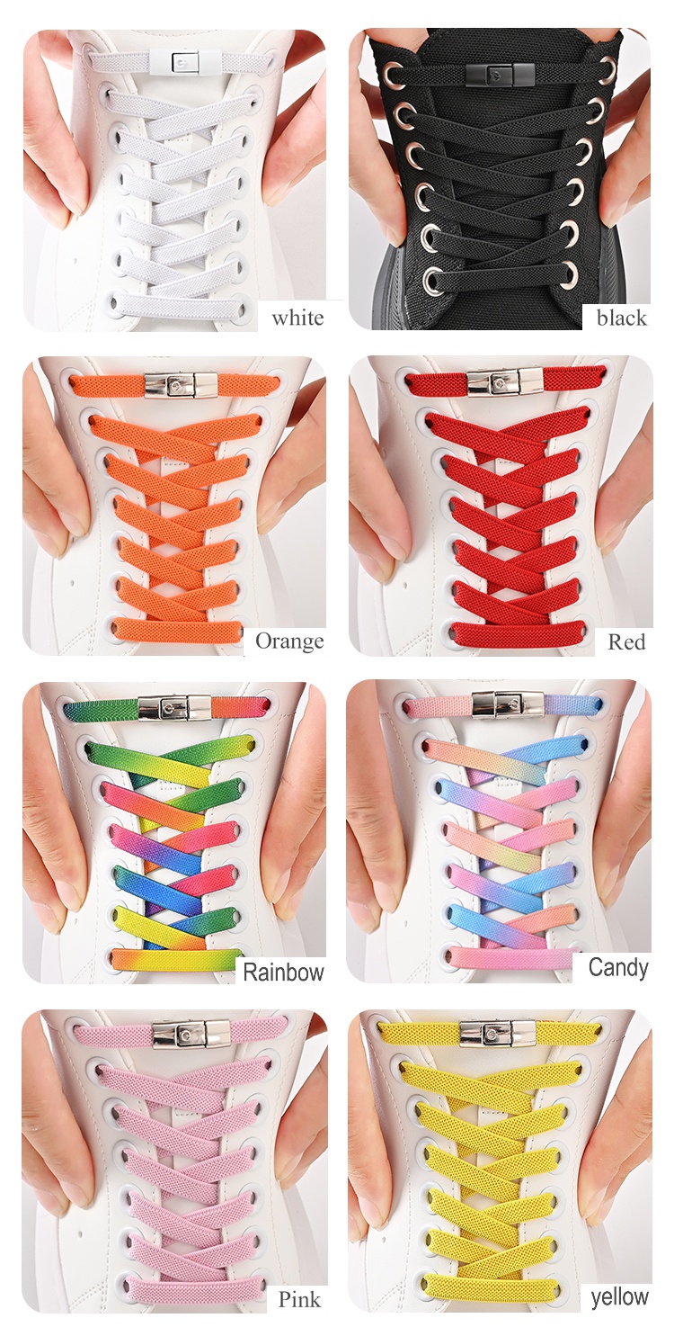 No Tie Shoe Laces Press Lock Flat Laces For Kids Adults 8mm Width Easy ...
