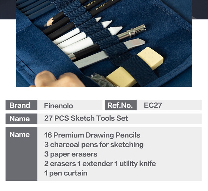 Deli Finenolo Sketching Pencil Professional Sketch Tools Set 27 Pcs Set ...