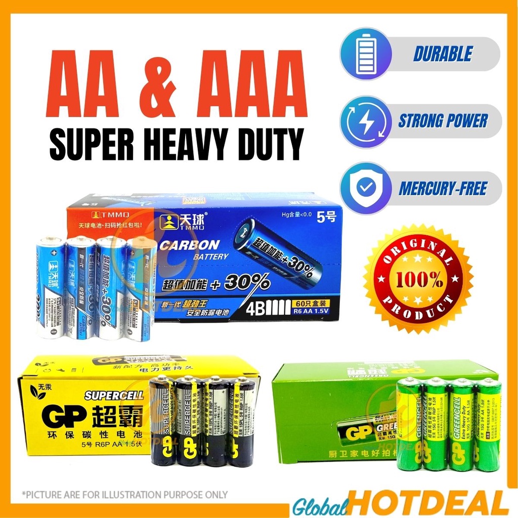 ORIGINAL GP SUPERCELL / GP GREENCELL / TIANQIU Batteries AA/AAA HEAVY ...
