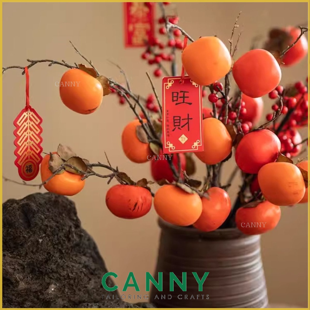5 Head Artificial Persimmon CNY Fruit / Chinese New Year Decoration ...