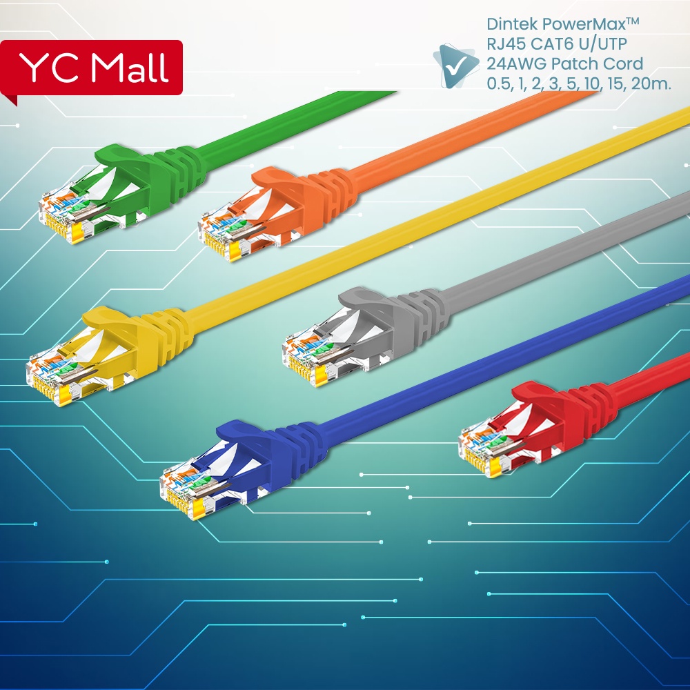 Dintek PowerMax Cat6 RJ45 U/UTP 24AWG Patch Cord 0.5m 1m 2m 3m 5m 10m ...
