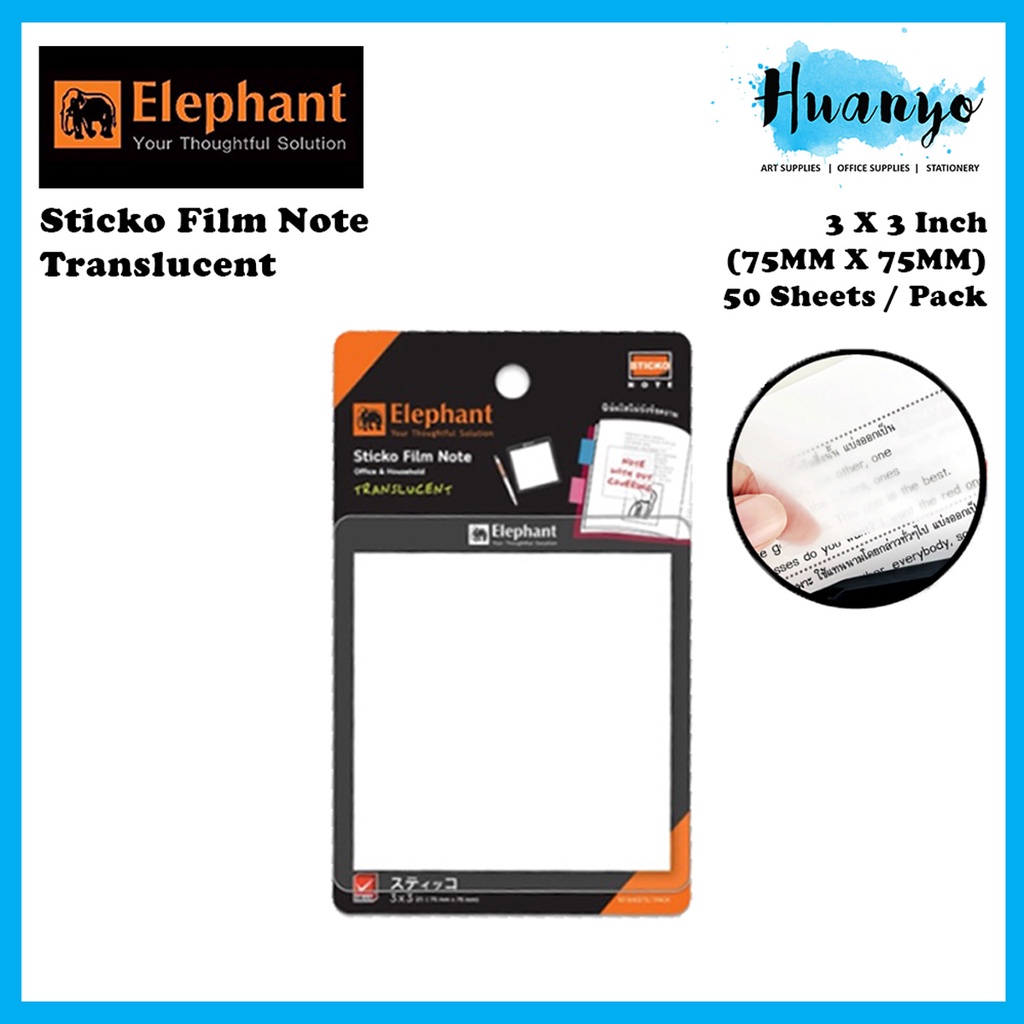 Elephant Sticko Film Sticky Note Translucent Removable Adhesive (3 x 3 ...
