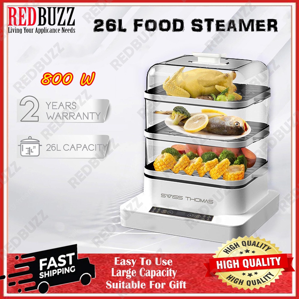 REDBUZZ Electric Food Steamer 3 Tier Large Capacity 21L Transparent ...