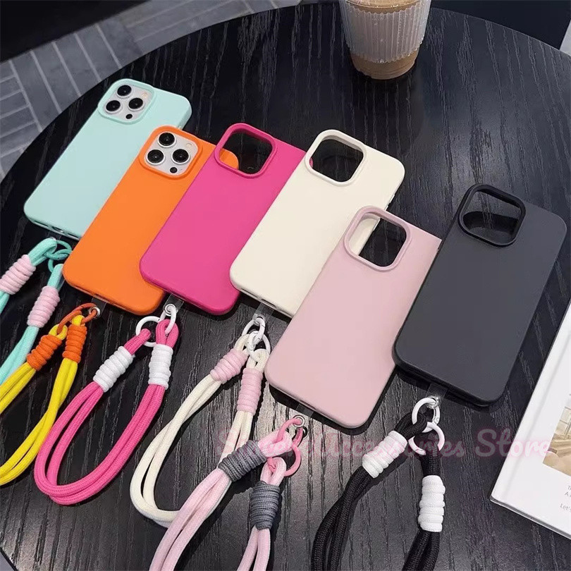 TPU Solid Color Lanyard and Case Compatible For iPhone 16 11 12 13 15 ...