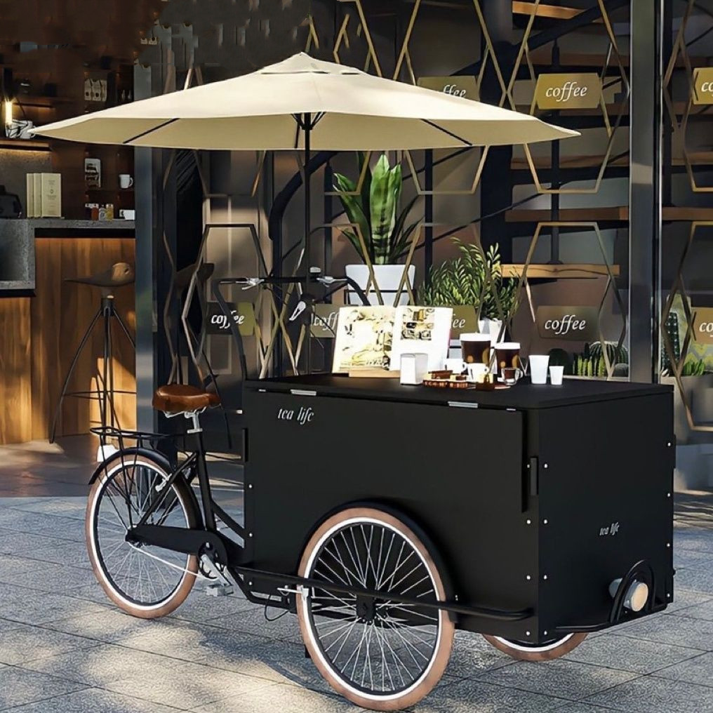 Outdoor Trolley Mobile Coffee Cart Sales Car Cycling Stall Milk Tea Ice ...