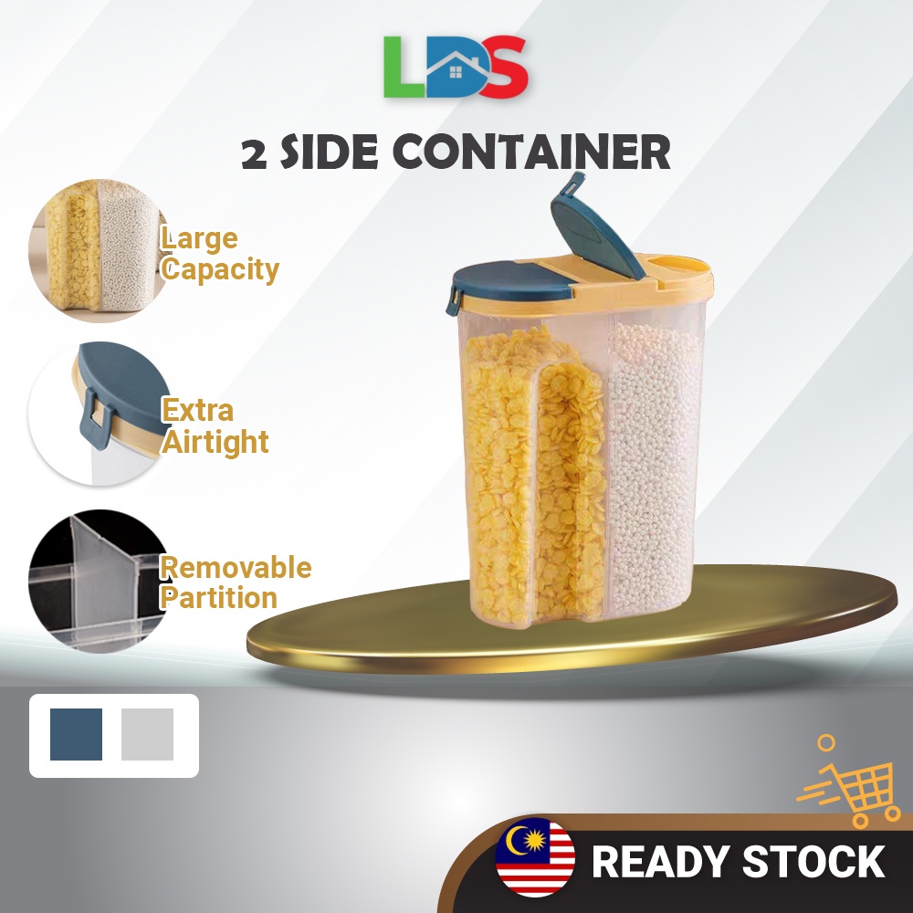 LDS 2 in 1 Container Kitchen Dry Food Storage Transparent Container Two ...