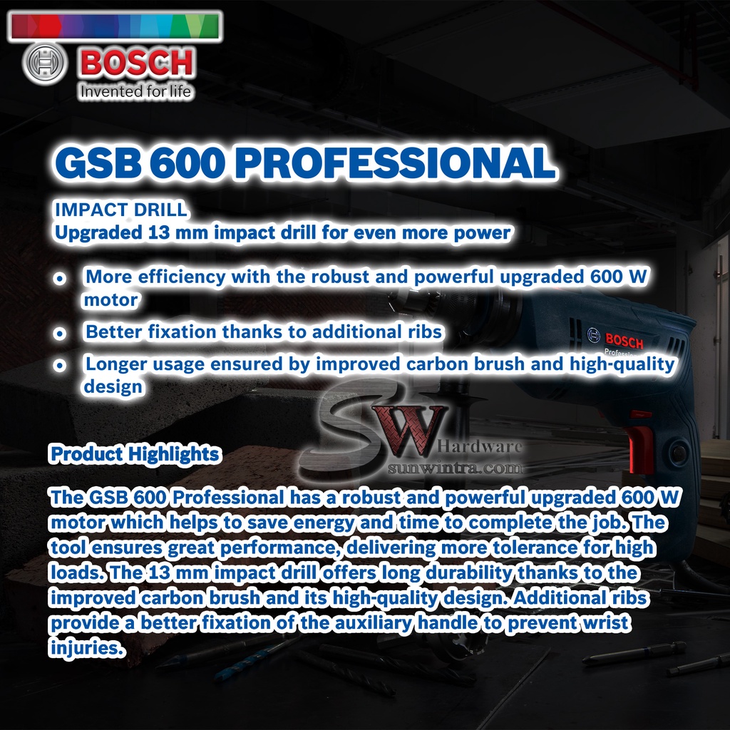 COMBO BOSCH GSB600 IMPACT DRILL / DRIVER PROFESSIONAL with 91pcs V-LINE ...