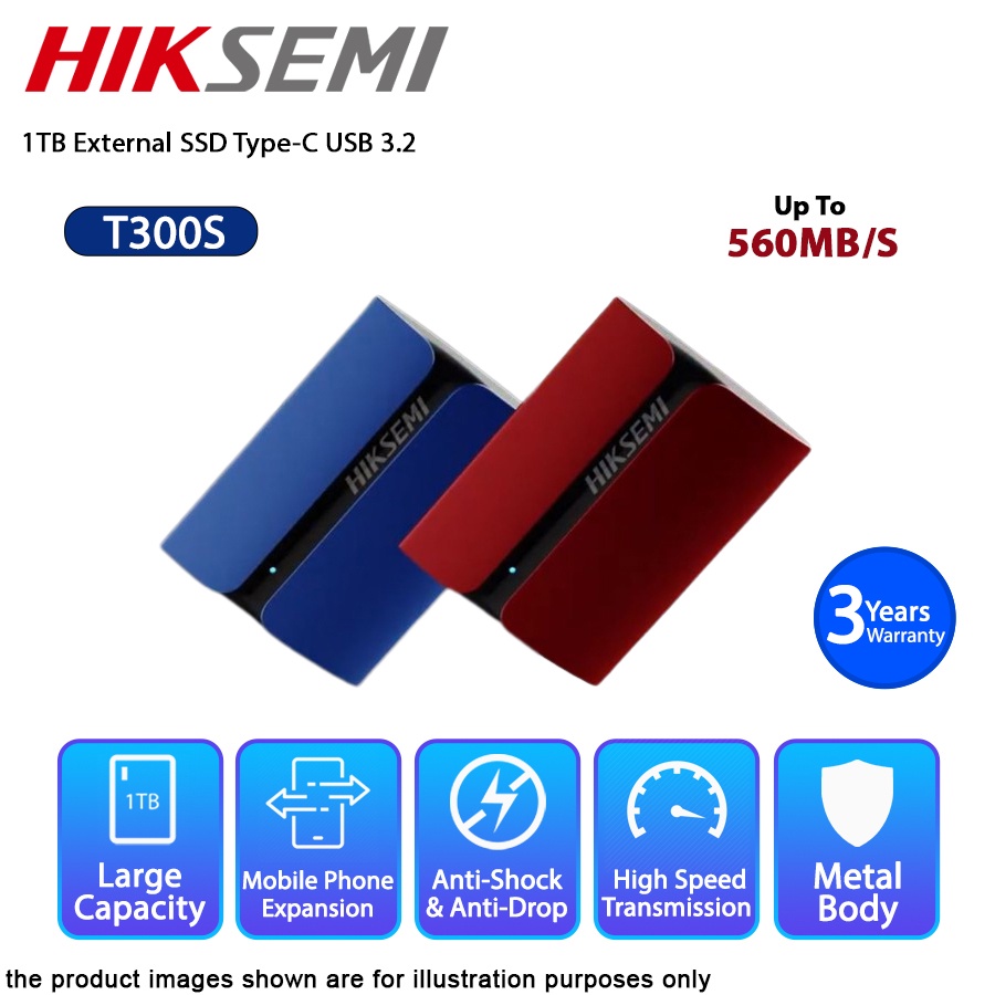 HIKSEMI T300S 1TB Incendio/Clacius USB 3.2 Type C Portable SSD + USB C ...